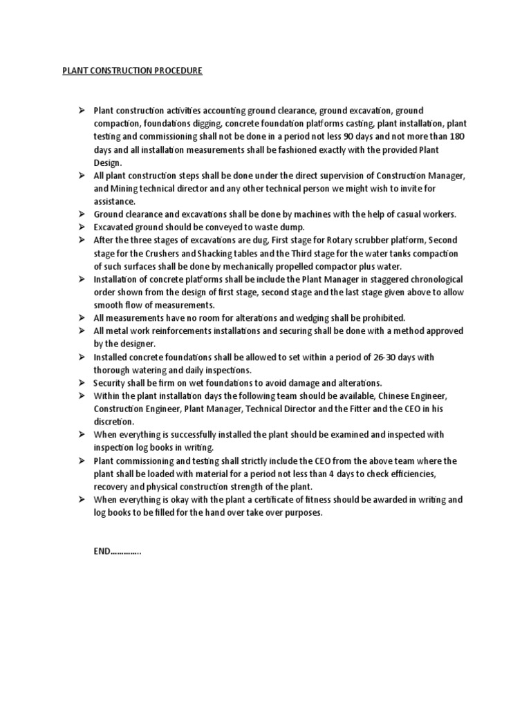 Plant Construction Procedure | PDF | Concrete | Economic Sectors