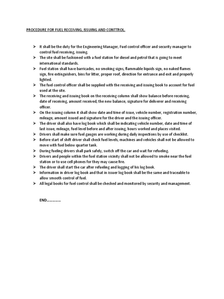 Fuel Receiving and Issuing Procedure | PDF | Business