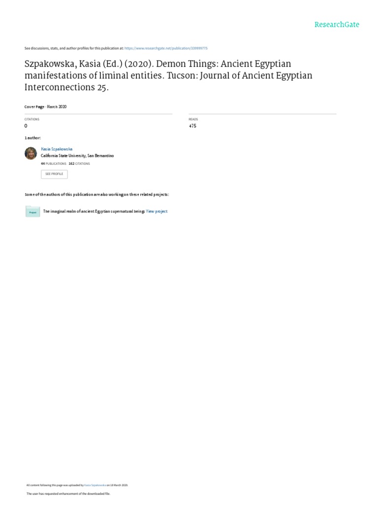 K.Szpakowska, Demon Things. Ancient Egyptian Manifestations of Liminal ...
