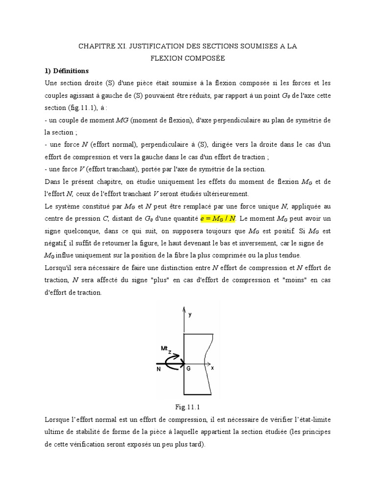 CHAPITRE 11. Flexion Composée Déf | PDF | Flexion (matériau) | Obliger
