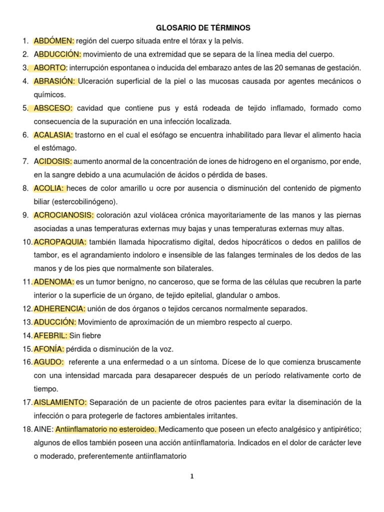 Glosario de Términos | PDF | Edema | Sangre