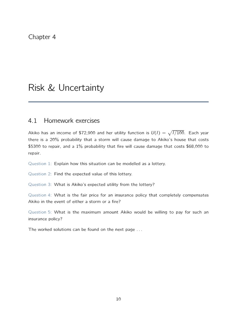 Week 4 - Risk and Uncertainty - Exercises | PDF