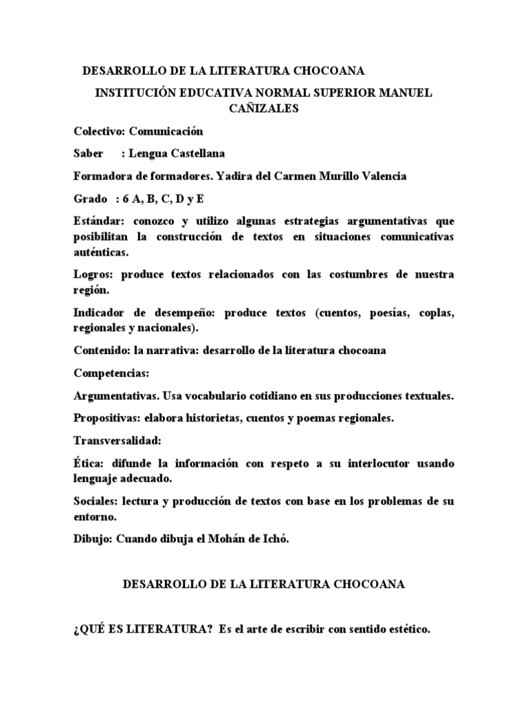 Desarrollo de La Literatura Chocoana (1) Español | PDF | Tradición oral