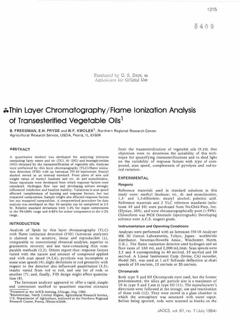 Thin Layer Chromatography - Flame Ionization Analysis On ...