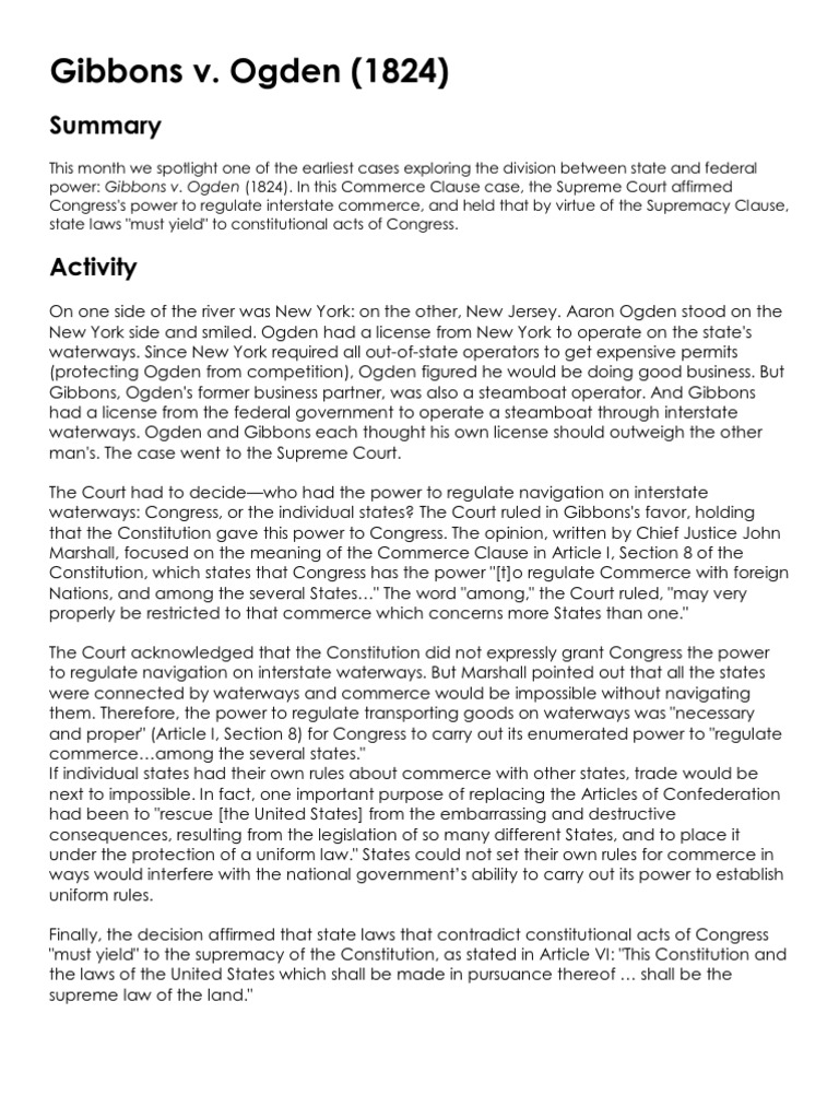 Gibbons V Ogden DBQ | PDF