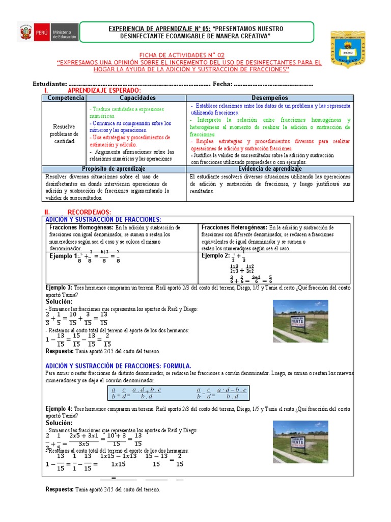 Ficha 2 - 4to - Exp 5 | PDF | Sustracción | Aprendizaje