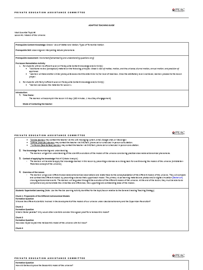 ATG MET 6 LESSON 1 Models of The Universe | PDF | Heliocentrism | Learning
