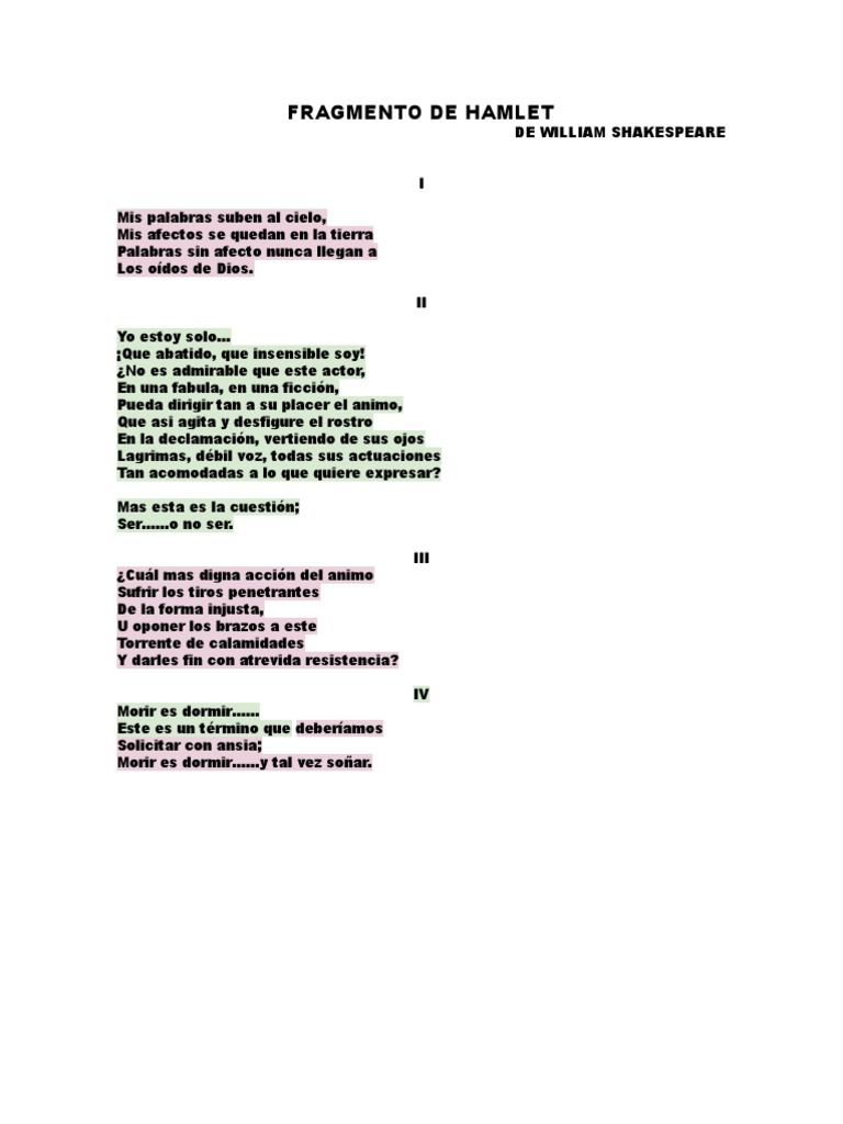 FRAGMENTO DE HAMLET (DECLAMACION) (1) | PDF