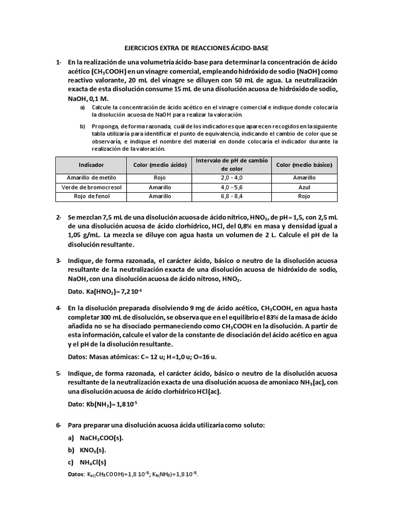 Análisis y resolución de problemas de reacciones ácido-base a través de ...