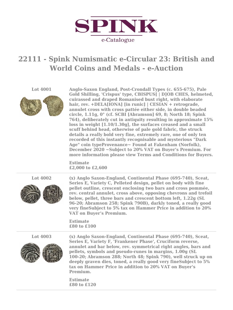 Spink Numismatic E-Circular 23: British and World Coins and Medals - E ...