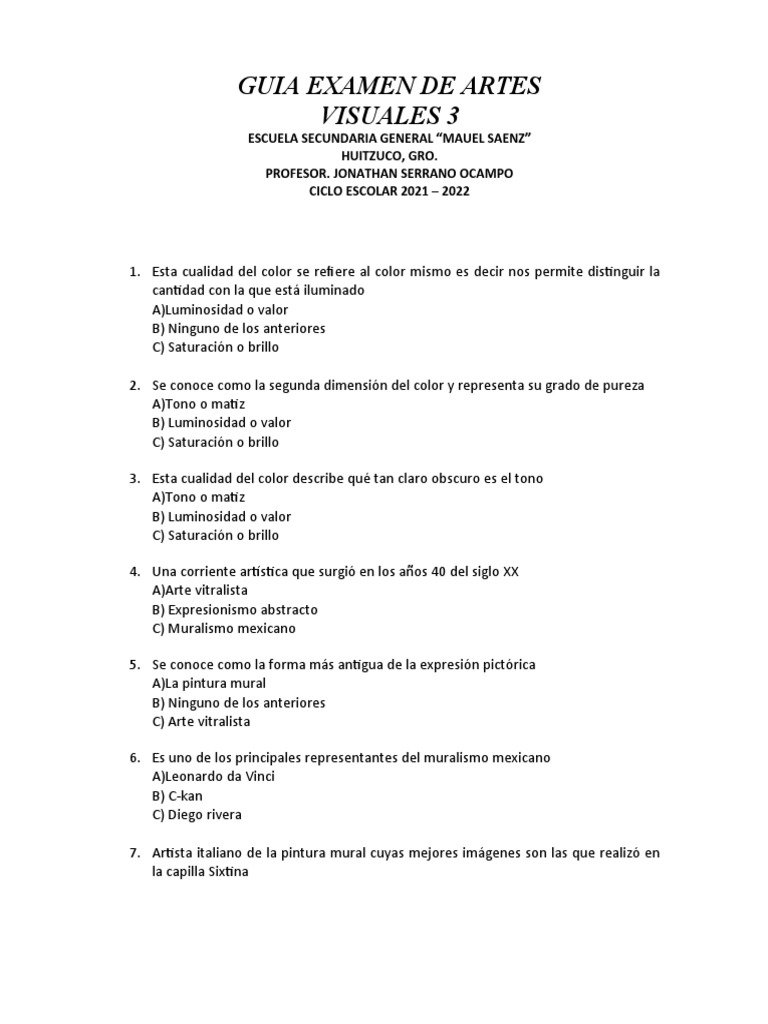 Guia Examen Extr Artes 3 | PDF | Pinturas | Imagen