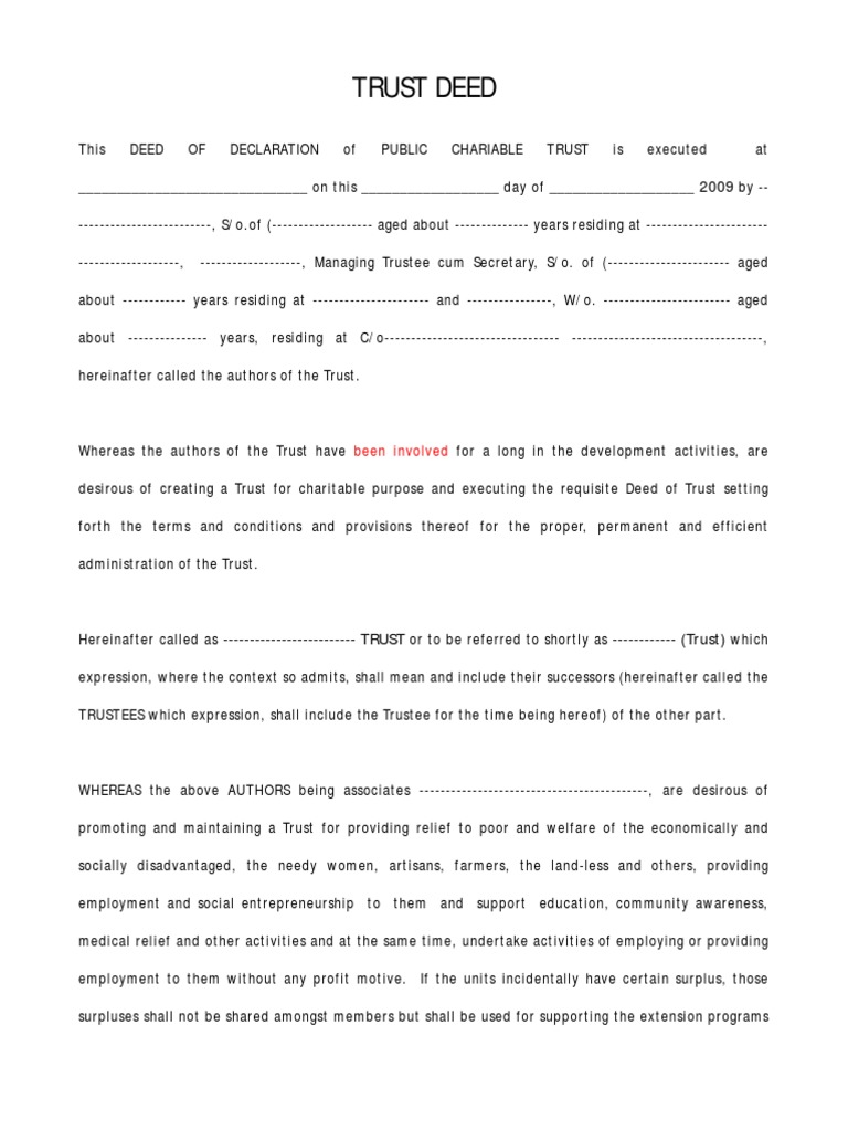 Public charitable trust deed | PDF | Trust Law | Trustee