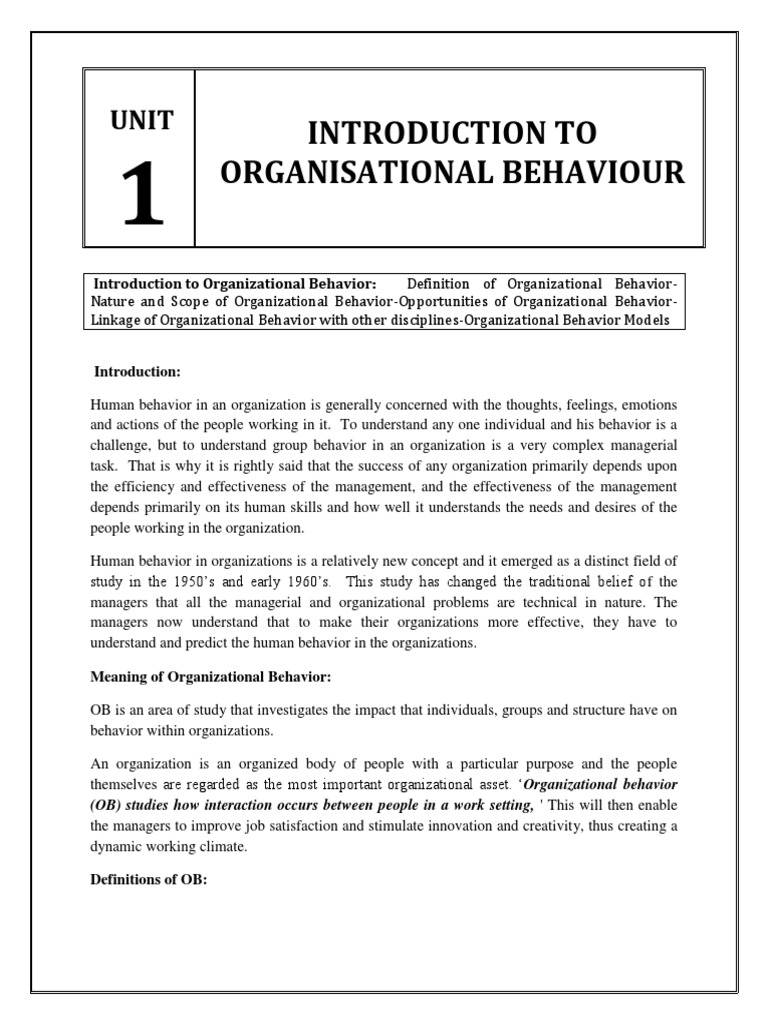OB Unit-1 | PDF | Organizational Behavior | Psychology