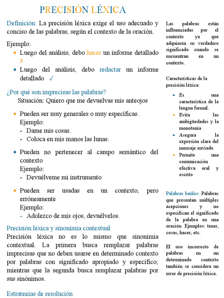Definición y Ejemplos de Precisión Léxica | PDF | Palabra | Semiótica