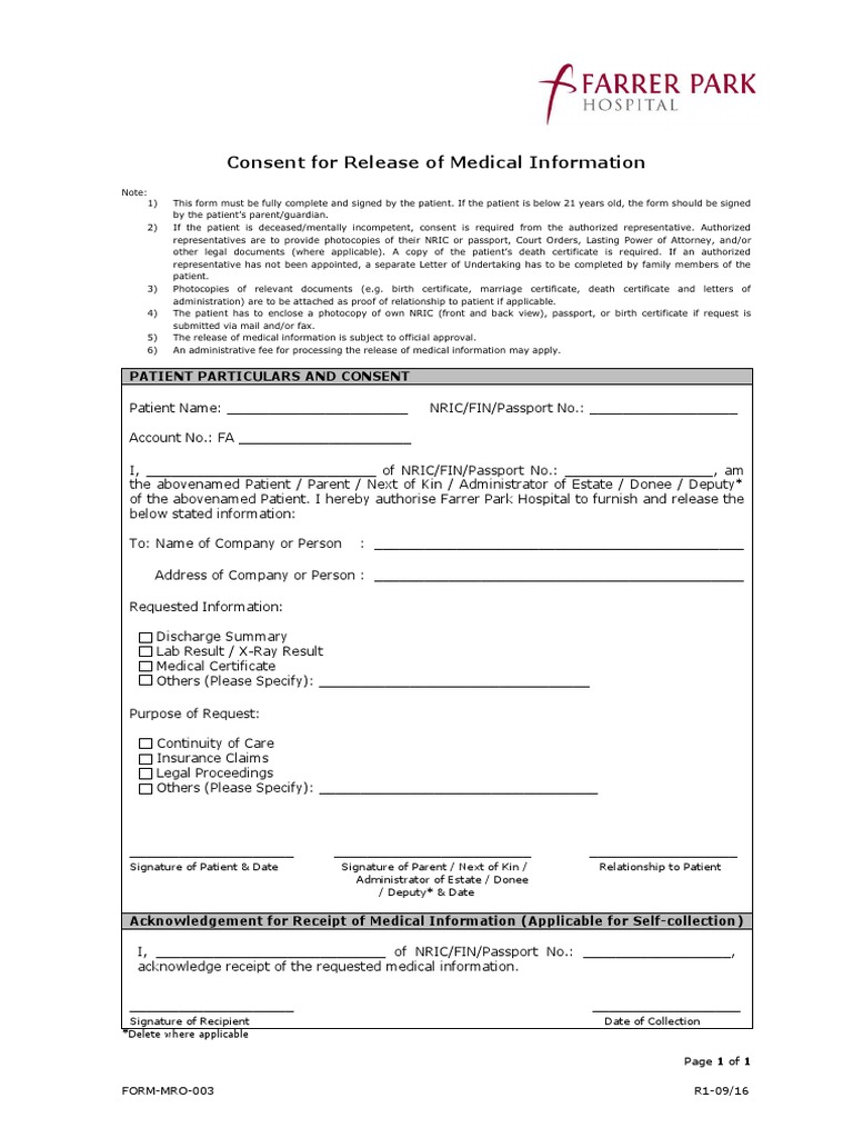 Consent Form for Medical Information Release | PDF | Informed Consent ...