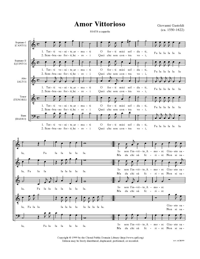 Gastoldi - Amor Vittorioso | PDF