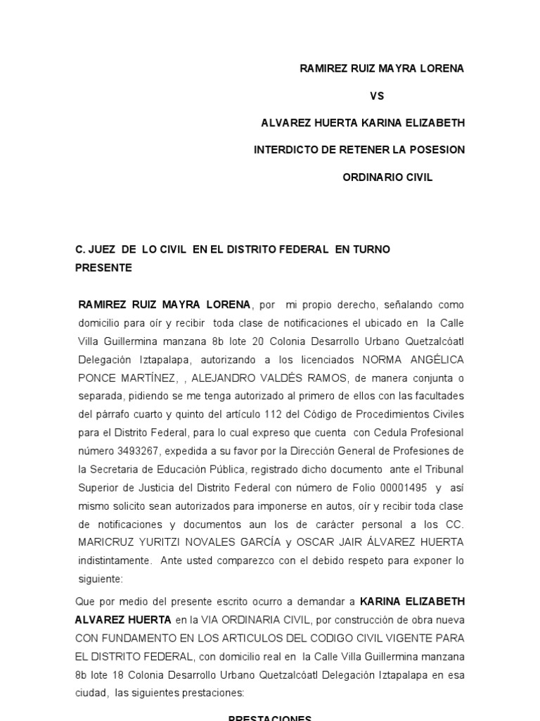 DEMANDA Interdicto | PDF | Demanda judicial | México