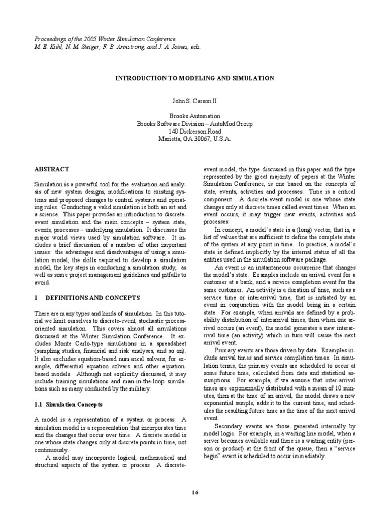 Introduction To Modeling And Simulation Pdf Simulation System