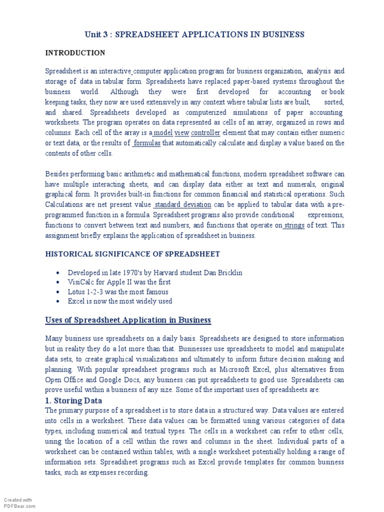 Business Spreadsheet Applications | PDF | Spreadsheet | Microsoft Excel