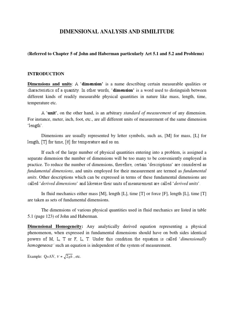Dimensional Analysis and Similitude Guide | PDF | Dynamics (Mechanics) | Mechanical Engineering