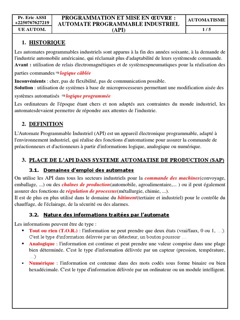 1-Automate Programmable Industriel | PDF | Automate programmable ...