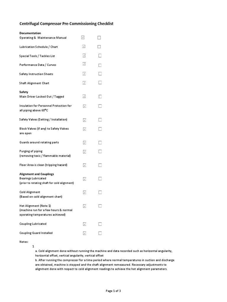 Centrifugal Compressor Pre-Commissioning Checklist | PDF | Lubricant ...