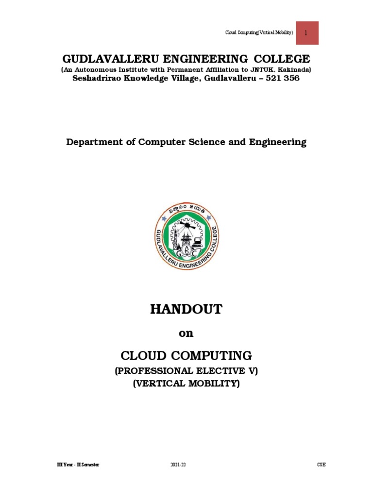 Gudlavalleru Engineering College: Handout | PDF | Cloud Computing | Peer To Peer
