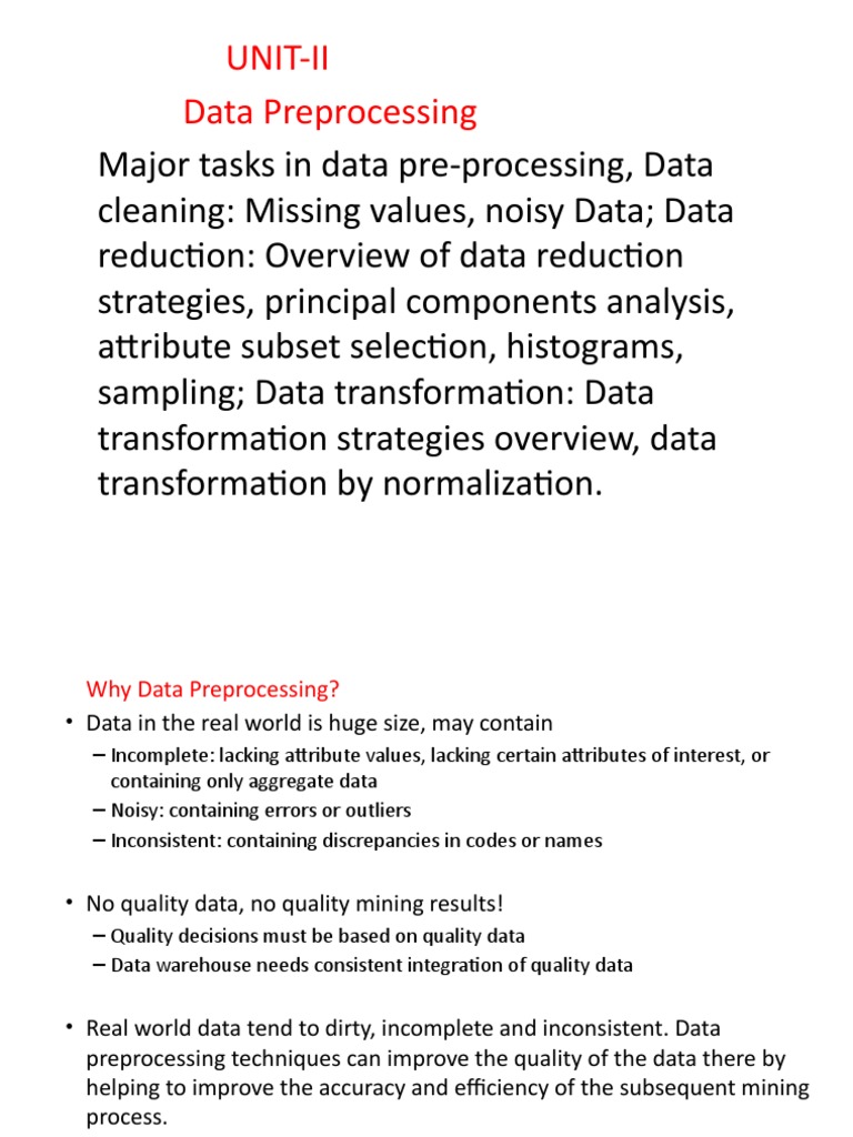 Unit-Ii Data Preprocessing | PDF | Principal Component Analysis | Regression Analysis