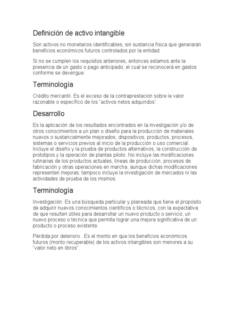 Activos Intangibles: Definición y Conceptos | PDF