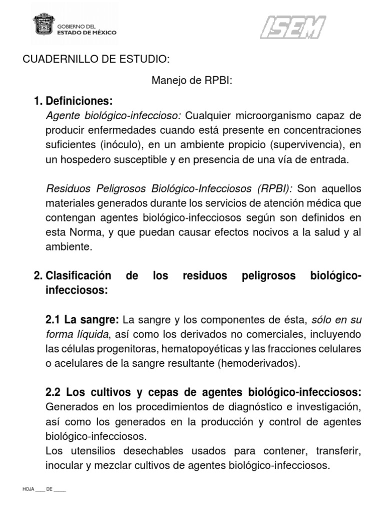 Guía de Manejo de RPBI para Salud | PDF | Residuos | Sangre