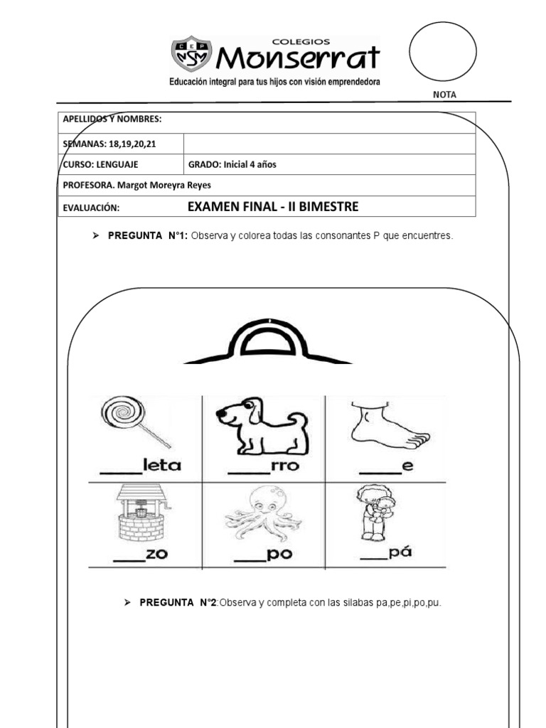 Evaluación de reconocimiento de sonidos iniciales de palabras en ...