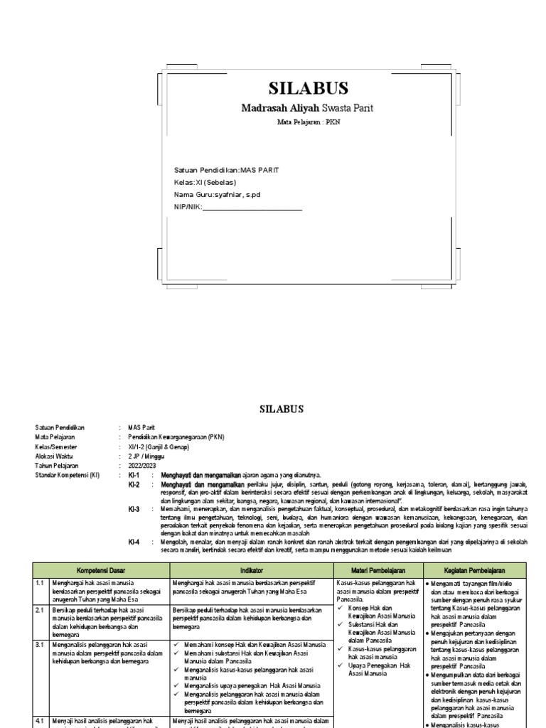 SILABUS PPKN Kelas XI Sem 1 | PDF | Ilmu Sosial