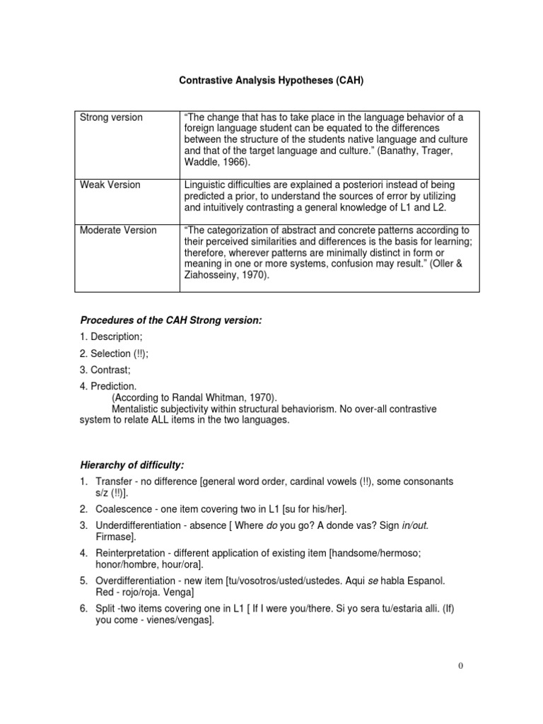 CAHContrastive Analysis Hypotheses | PDF | Second Language | Linguistics