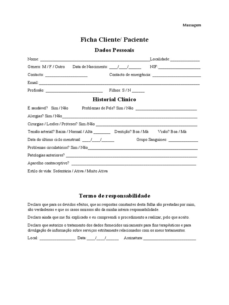 Ficha de Anamnese | PDF | Sistema de saúde | Doenças e distúrbios