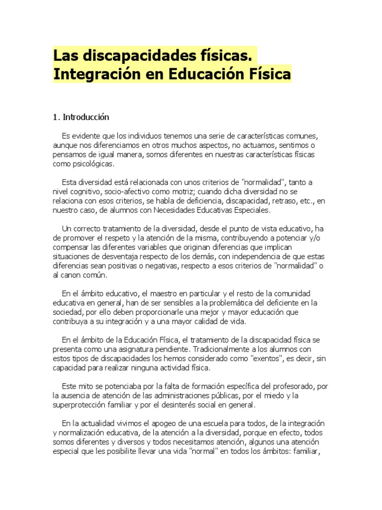 Integración de Discapacidades Físicas en Educación | PDF | Invalidez ...
