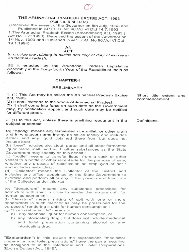 Arunachal Pradesh Excise Act 1993 | PDF | License | Cannabis