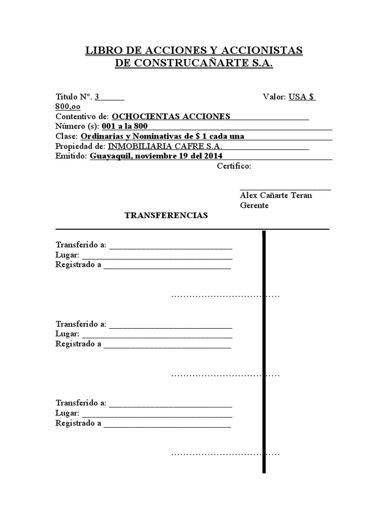 Libro de Acciones y Accionistas | PDF