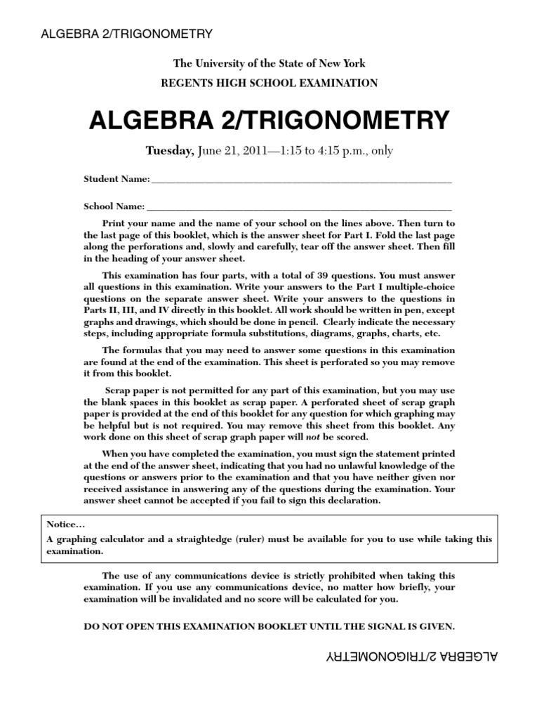 Algebra II/Trigonometry Regents Exam | PDF | Trigonometric Functions | Sine