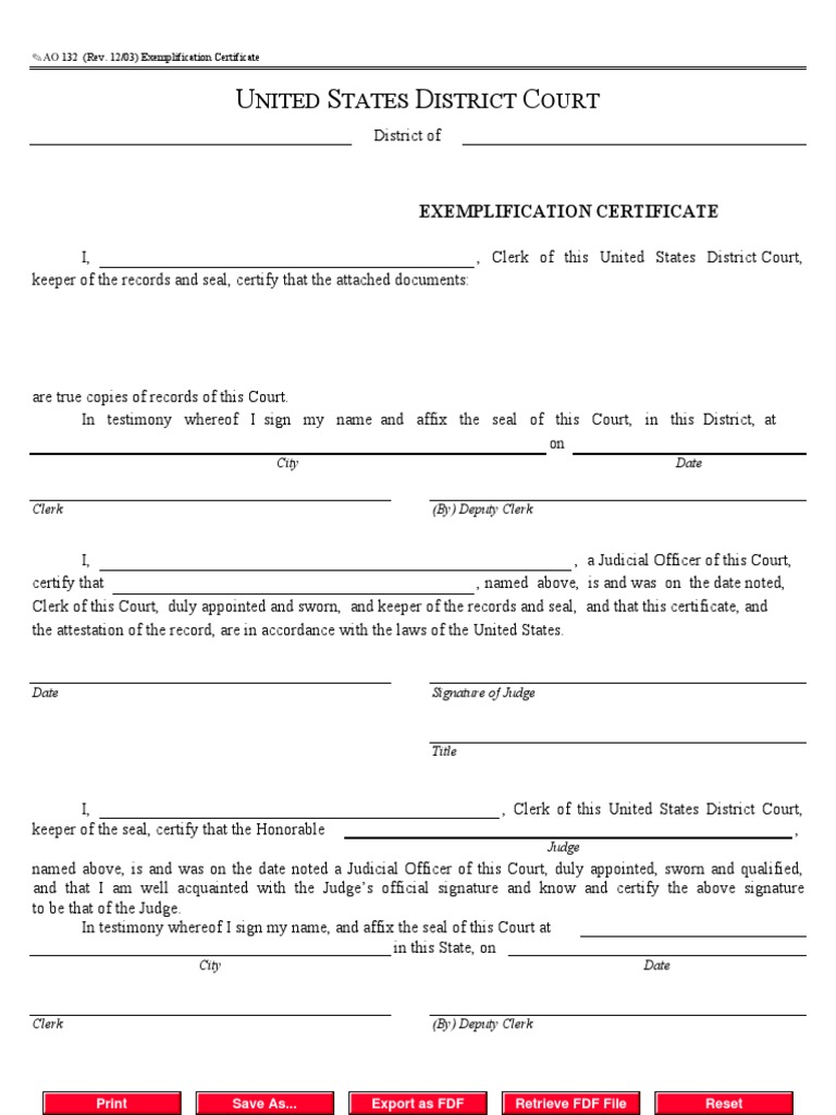 Exemplification Certificate Template | PDF | Public Law | Government