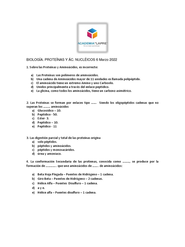 CLASE 04 BIOLOGÍA. PROTEÍNAS Y Ácidos Nucléicos Nuevo | PDF | Adn | Péptido