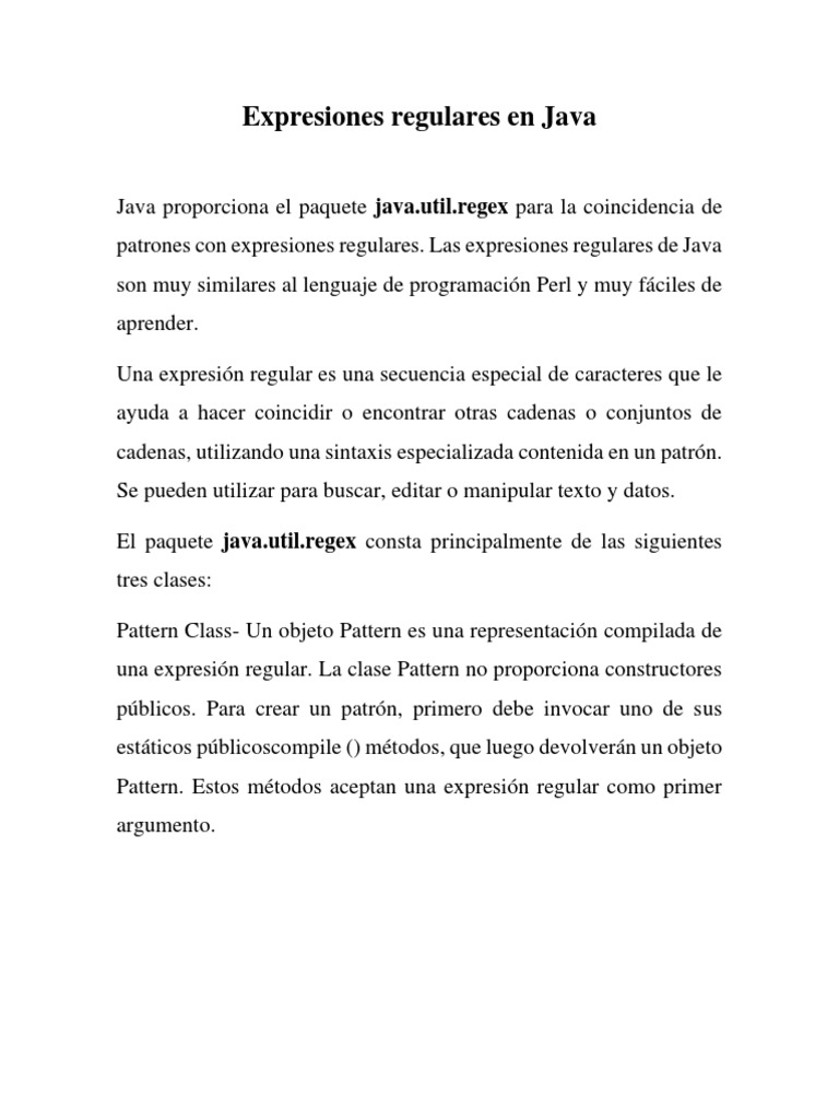 Expresiones Regulares en Java | PDF | Expresión regular | Java (lenguaje de programación)