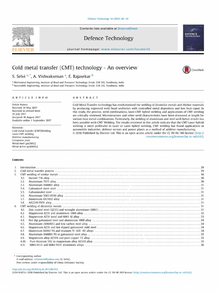 Cold Metal Transfer (CMT) Technology - An Overview - Elsevier Enhanced ...