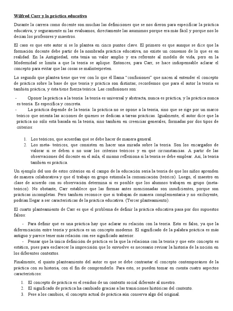 Wilfred Carr y la práctica educativa | PDF | Teoría | Aristóteles