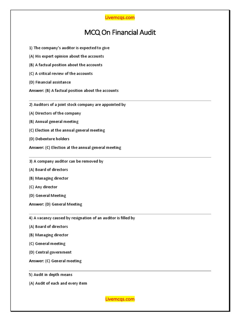 An Overview of Key Financial Audit Concepts through Multiple Choice Questions | PDF | Financial ...