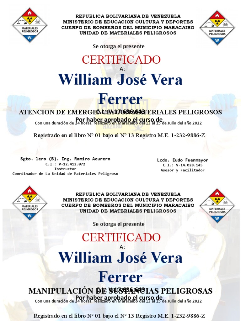 Certificado Materiales Toxicos Final | PDF | Peligros | Valores