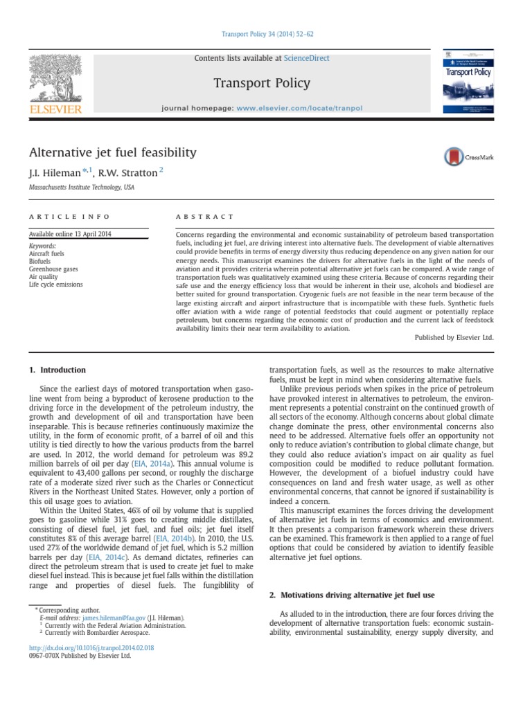 Alternative Jet Fuel Feasibility | PDF | Petroleum | Biomass