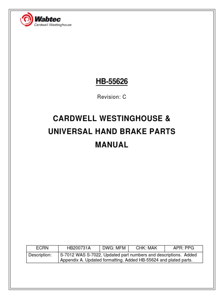 Wabtec - Freight Car - Braking Systems - Hand Brake Parts Manual - HB ...