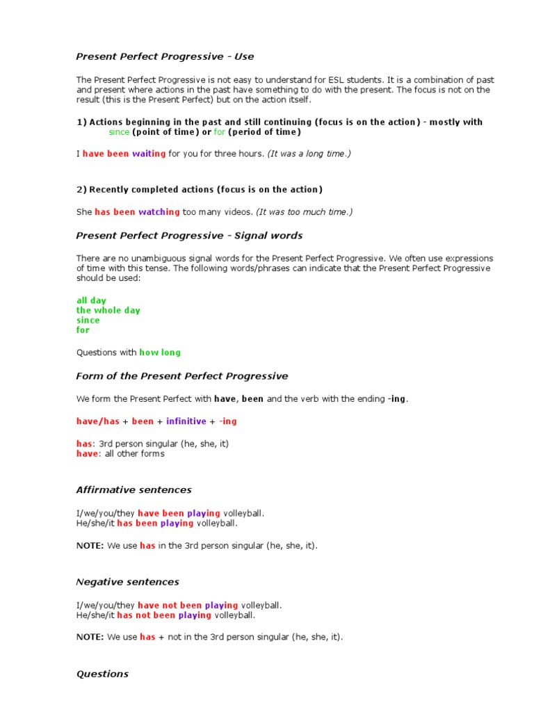 Present Perfect Progressive Explained | PDF | Perfect (Grammar) | Verb