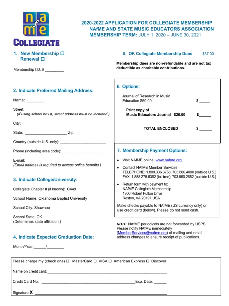 NAFME Membership Form 2022 | PDF | Credit Card | United States Postal ...