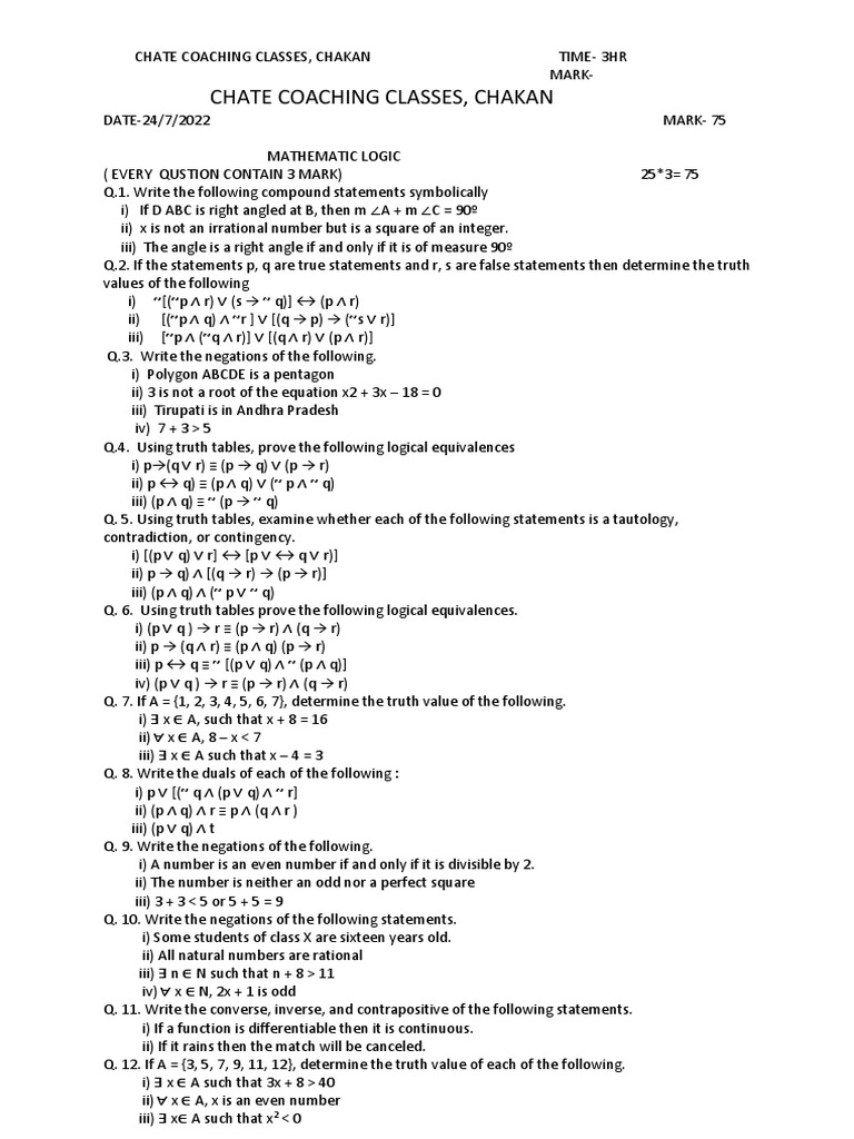 Mathmatic Logic Test 3 Pdf If And Only If Mathematical Concepts